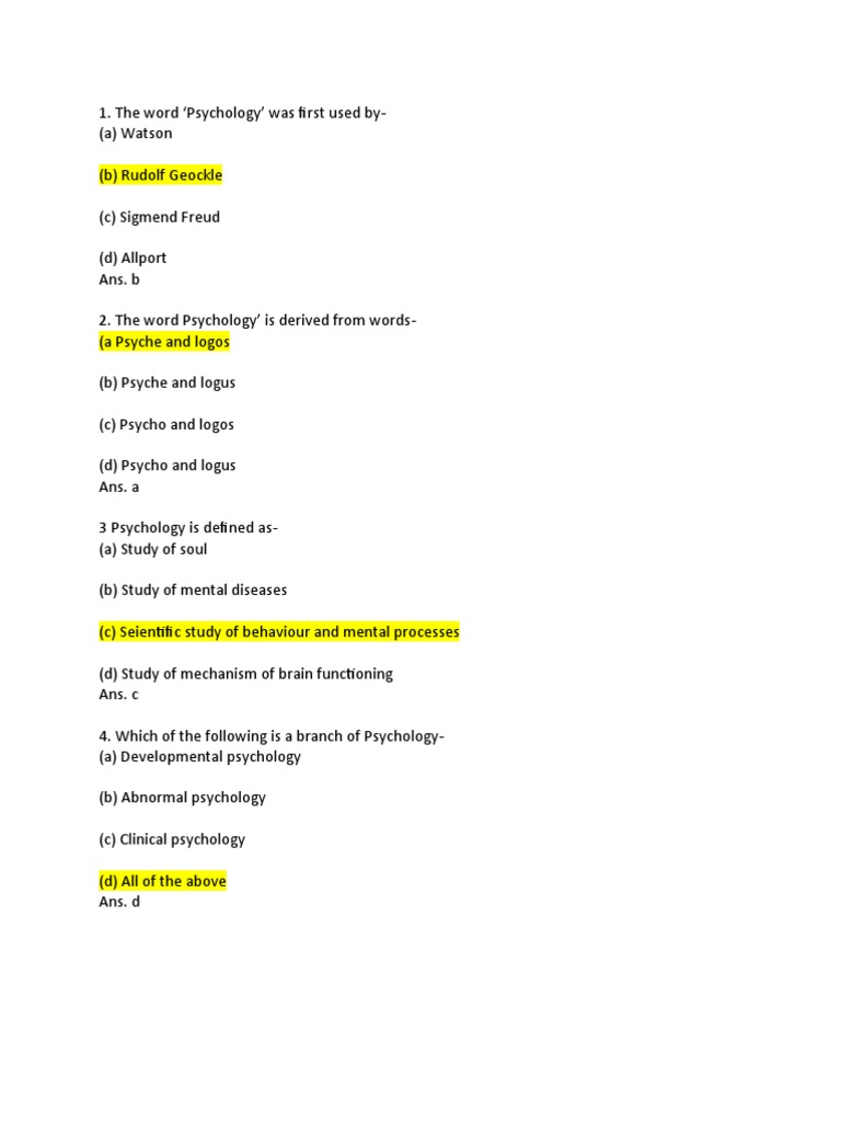 MSP 104 QP 103 - With Answers | PDF | Psychology | Thought