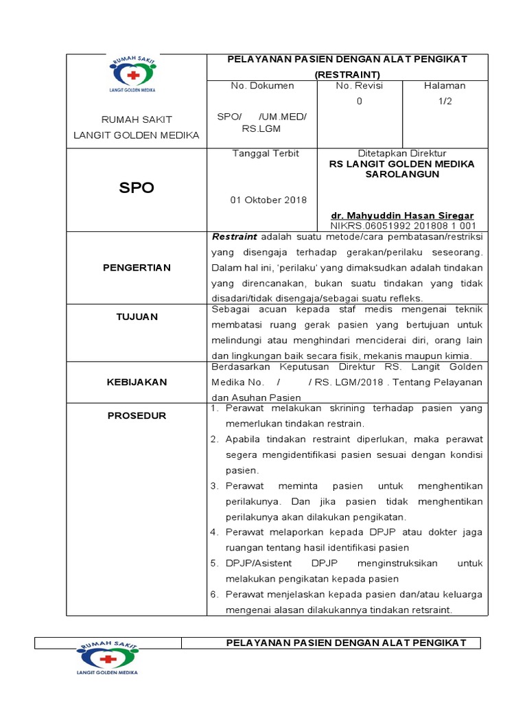 Prosedur Restraint Pasien 2018 | PDF | Pengembangan Diri | Kesehatan Holistik