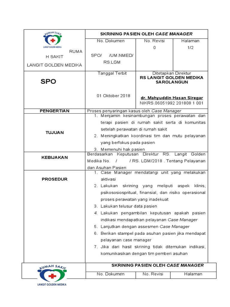 2 Sop Skrining Case Manager | PDF