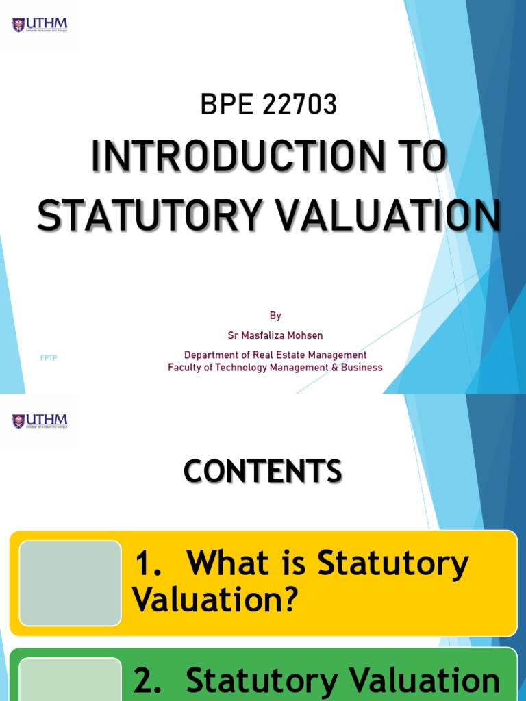 Lecture1 Introductiontostatutoryvaluation | PDF | Taxes | Real Estate ...
