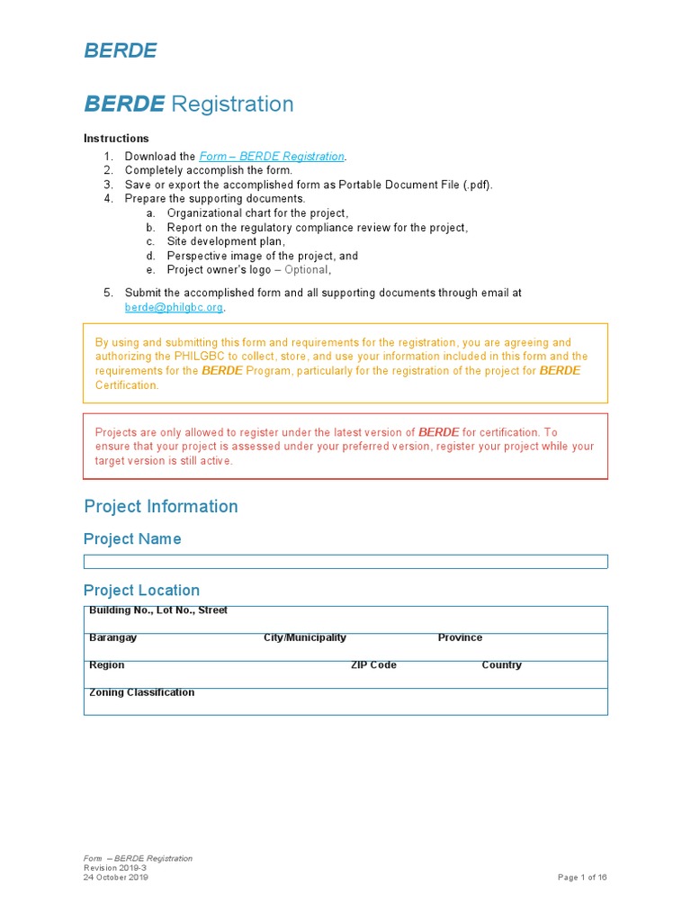Berde Registration Form (Original) | PDF | Regulatory Compliance ...