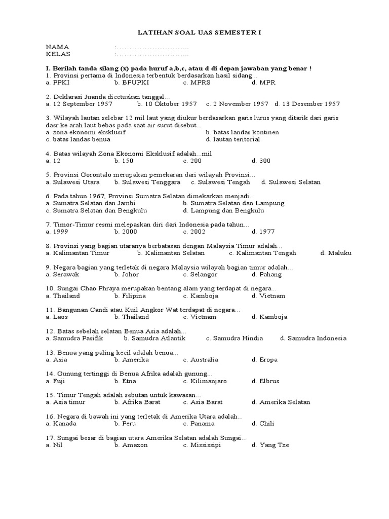 Latihan Soal Uas Semester I Ips 1 | PDF | Perjalanan | Seni