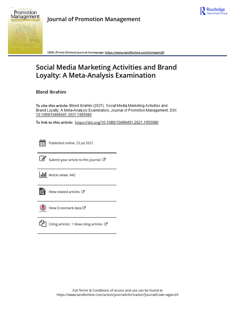 Social Media Marketing Activities and Brand Loyalty A Meta-Analysis ...