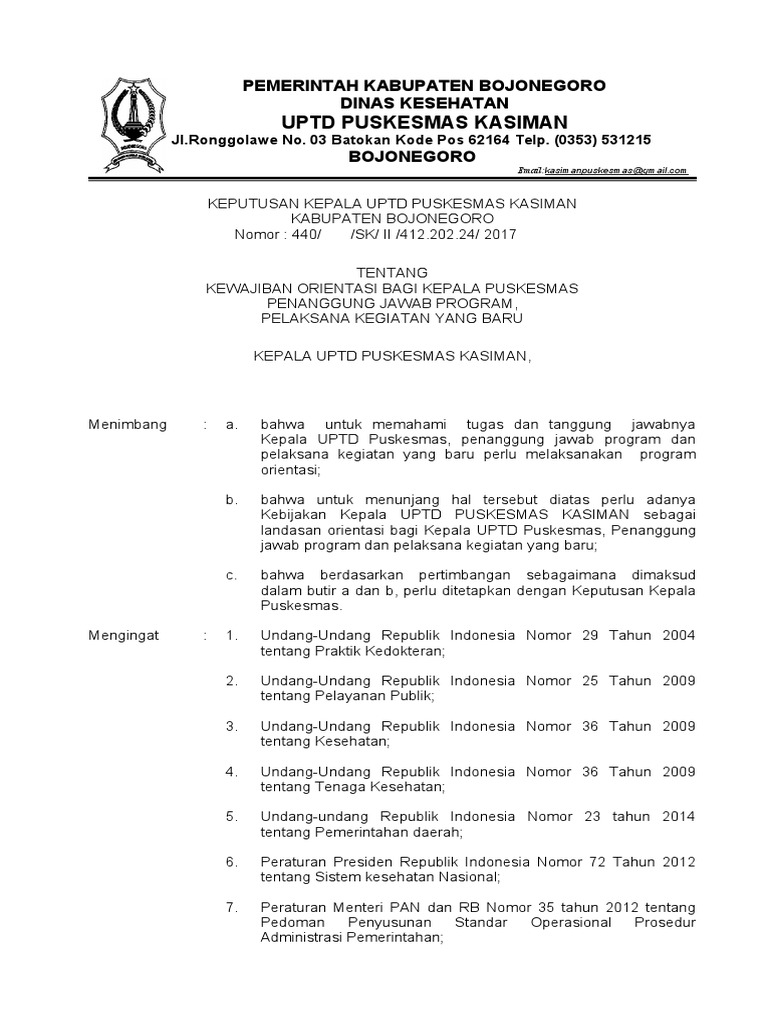 5.1.2 EP 1 2.3.5.1 SK Kewajiban Orientasi Bagi Pegawai Baru | PDF | Pengembangan Diri