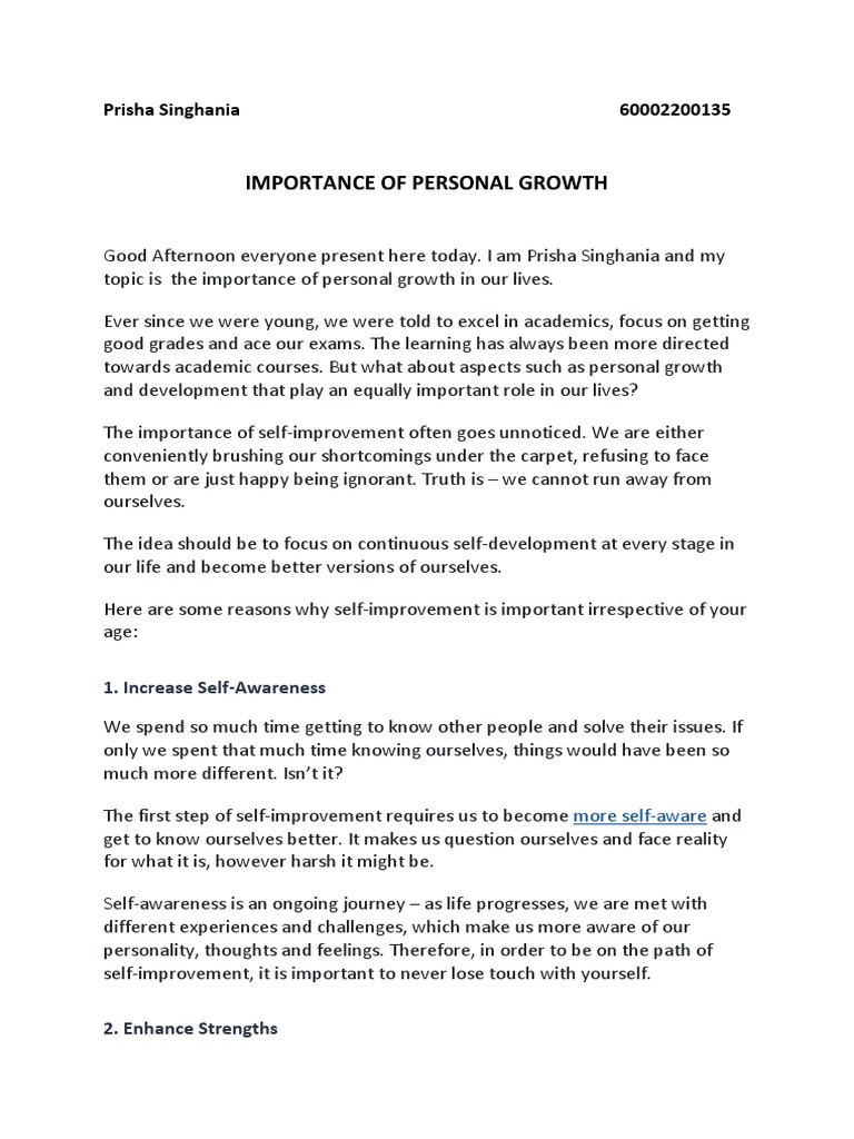 Importance of Personal Growth | PDF | Personal Development | Self Awareness