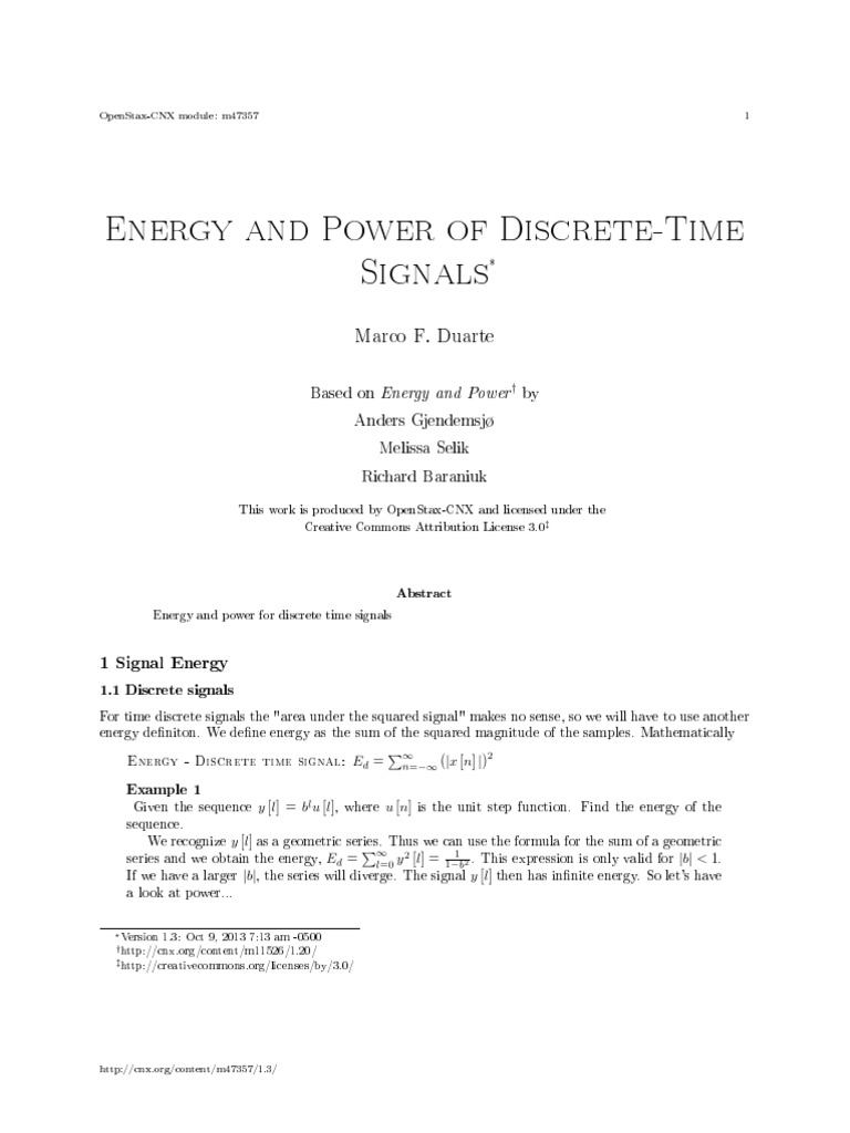 Energy vs Power in Discrete Signals | PDF | Discrete Time And ...