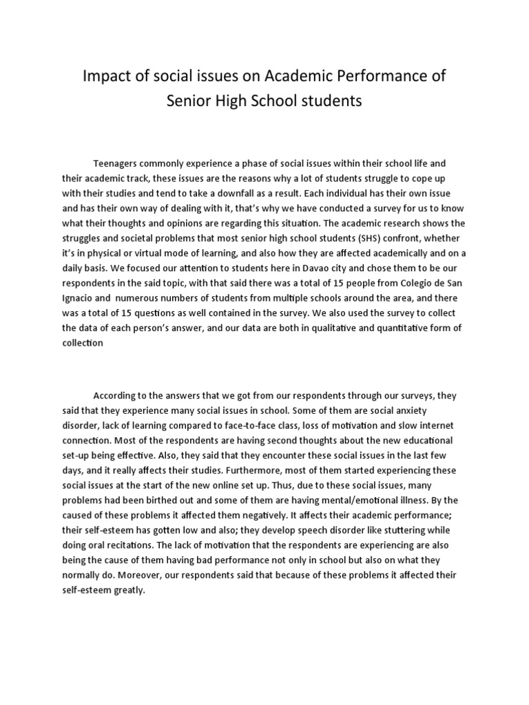 Impact of Social Issues On Academic Performance of Senior High School ...