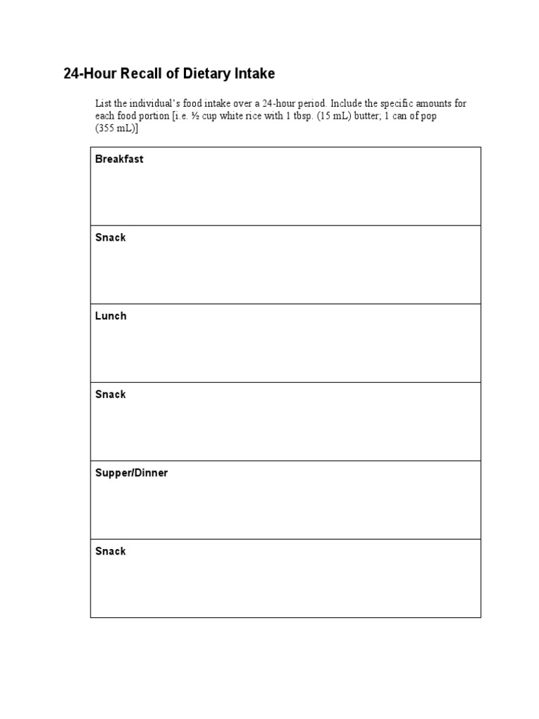 24 Hour Dietary Recall | PDF