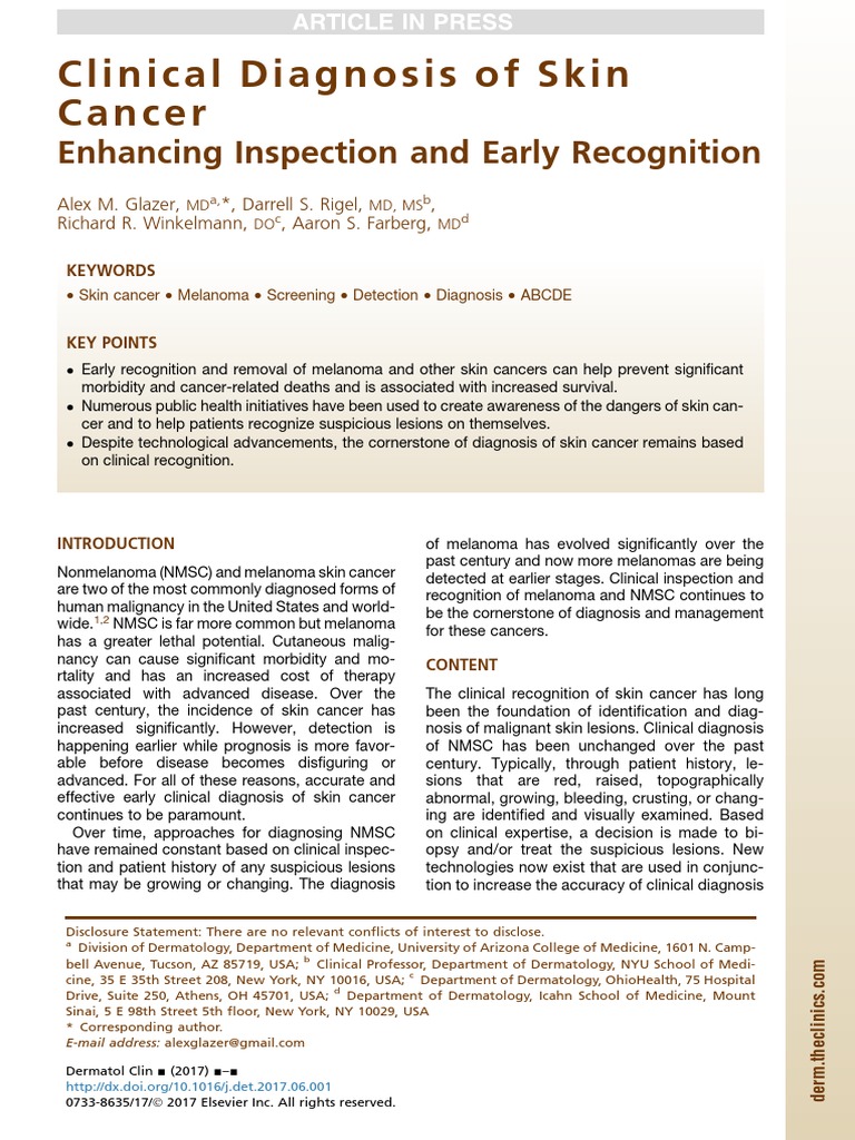 Clinical Diagnosis of Skin | PDF | Melanoma | Skin Cancer