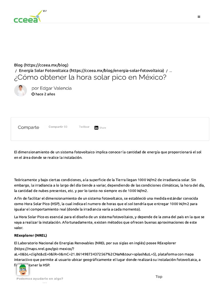 ¿Cómo Obtener La Hora Solar Pico en México - CCEEA | PDF