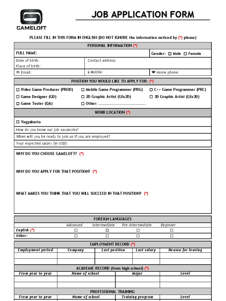 Gameloft Job Application Form | PDF | Video Games | Xbox 360