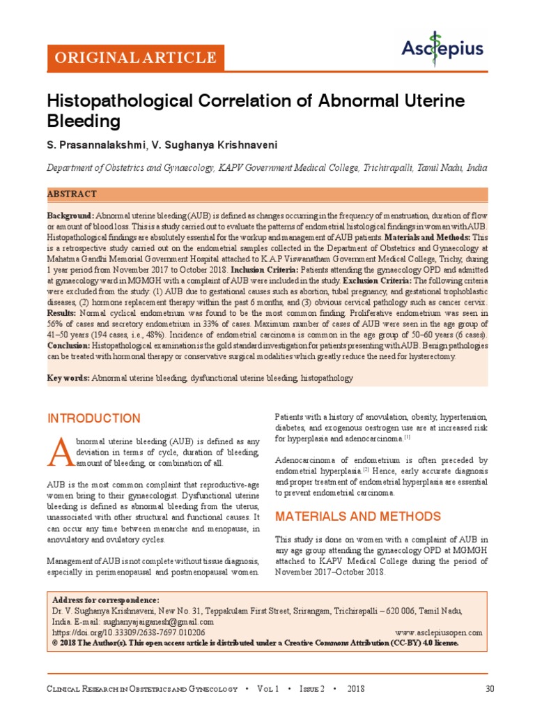 Histopathological Correlation of Abnormal Uterine Bleeding | PDF | Mammal Female Reproductive ...