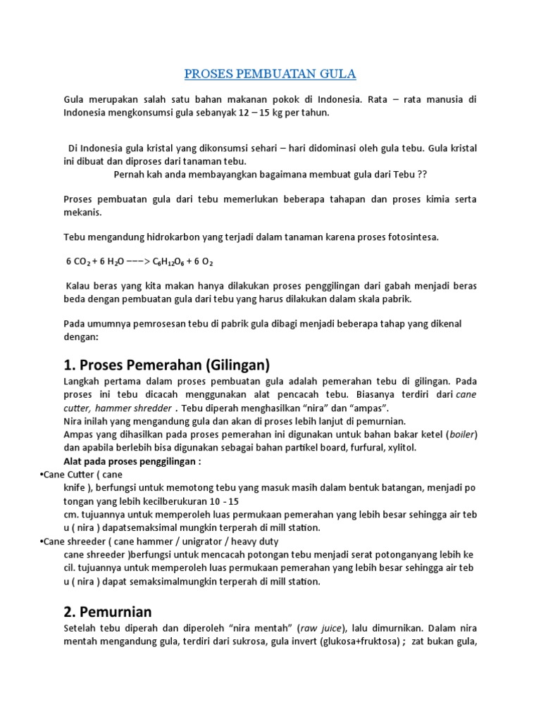 Proses Pembuatan Gula | PDF