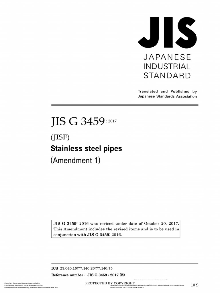 Jsa Jis G 3459 Amd 1 | PDF | Heat Treating | Applied And Interdisciplinary Physics