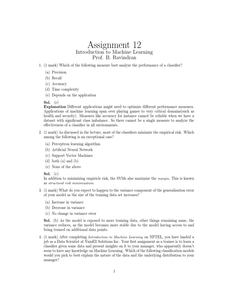 Assignment 12: Introduction To Machine Learning Prof. B. Ravindran | PDF | Machine Learning ...