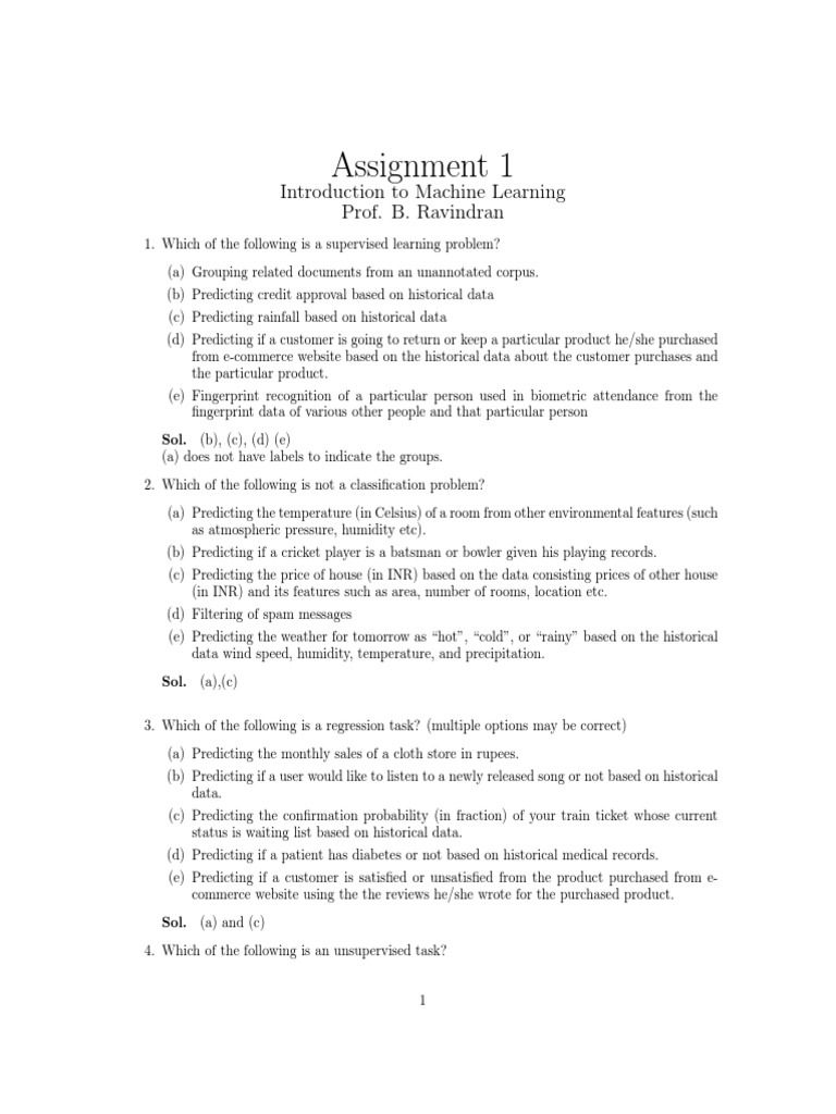 Assignment 1: Introduction To Machine Learning Prof. B. Ravindran | PDF | Matrix (Mathematics ...