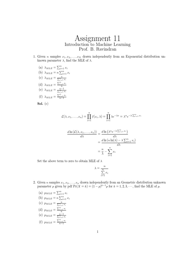 Assignment 11: Introduction To Machine Learning Prof. B. Ravindran | PDF | Mathematical Analysis ...