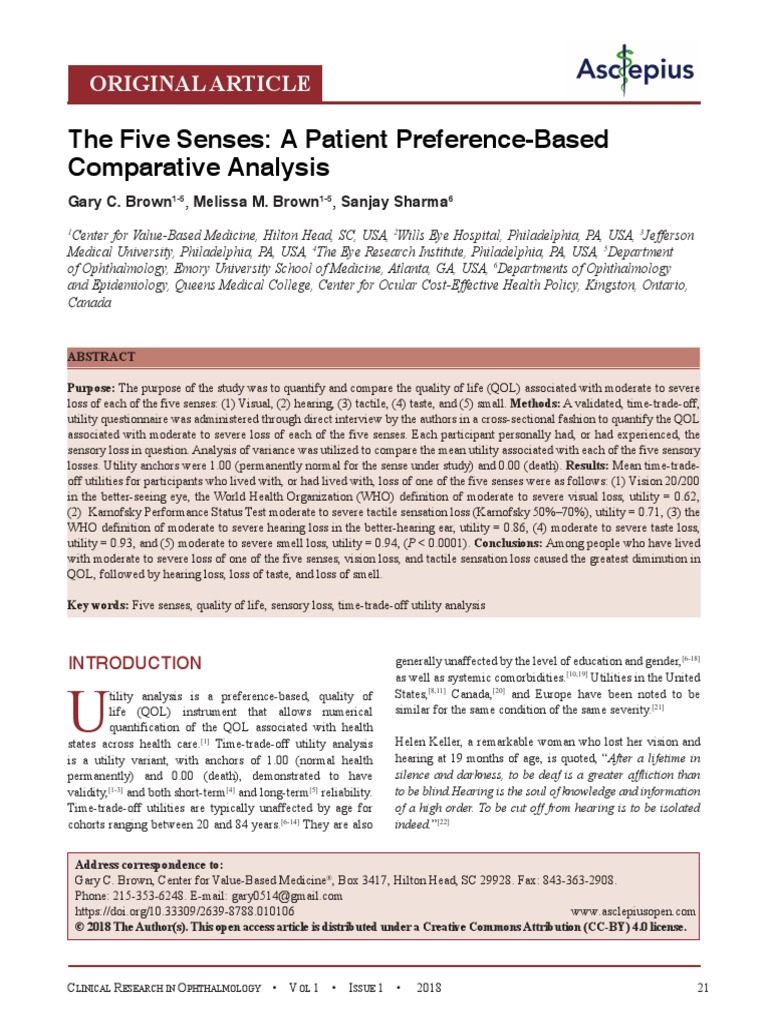 The Five Senses: A Patient Preference-Based Comparative Analysis | PDF ...