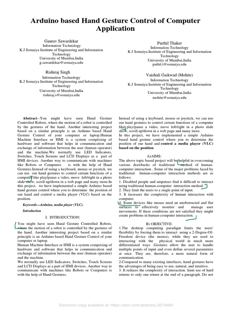 Ieee Paper On Arduino Based Hand Gesture Control | PDF | User Interface ...