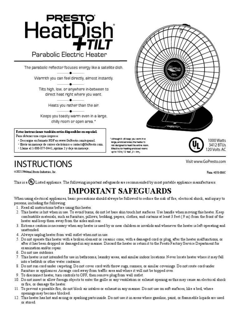 Presto HeatDish Plus Tilt | PDF | Thermostat | Electric Heating