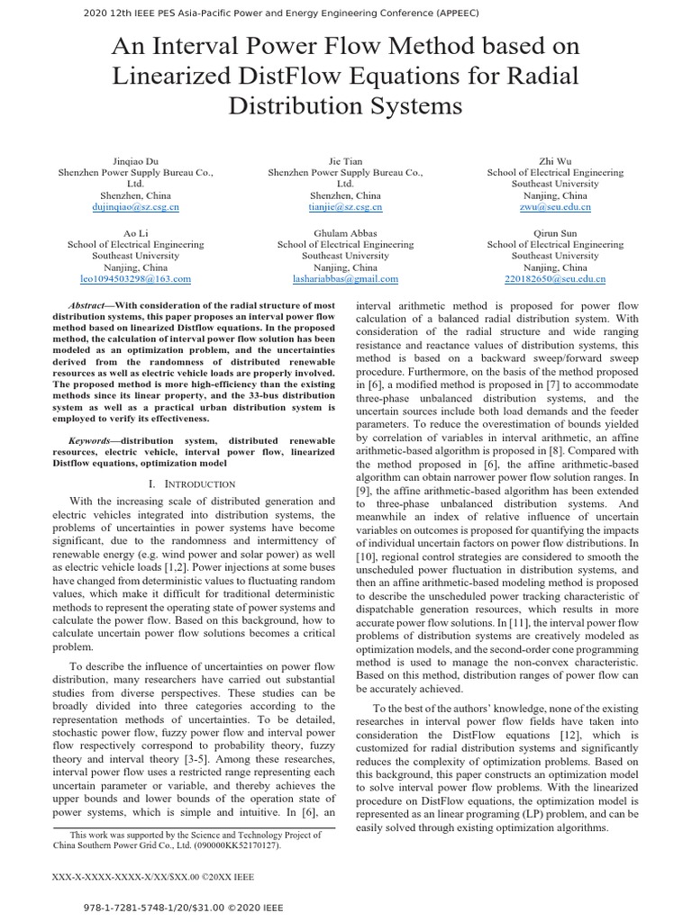 An Interval Power Flow Method Based On Linearized DistFlow Equations For Radial Distribution ...