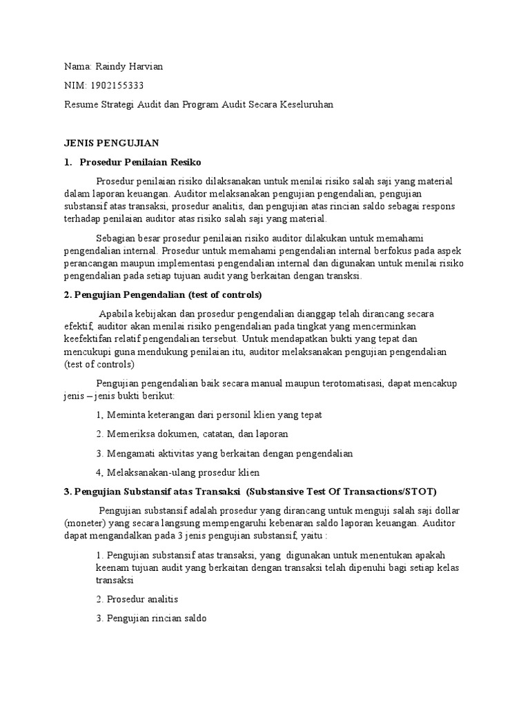 Resume Strategi Audit Dan Program Audit Secara Keseluruhan | PDF