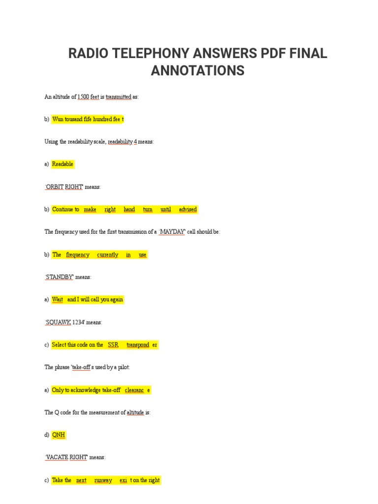 RADIO TELEPHONY ANSWERS PDF FINAL ANNOTATIONS Summary | Download Free ...