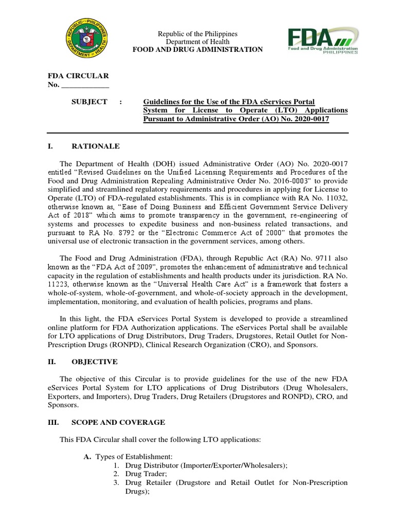 draft-guidelines-for-the-use-of-the-fda-eservices-portal-for-lto