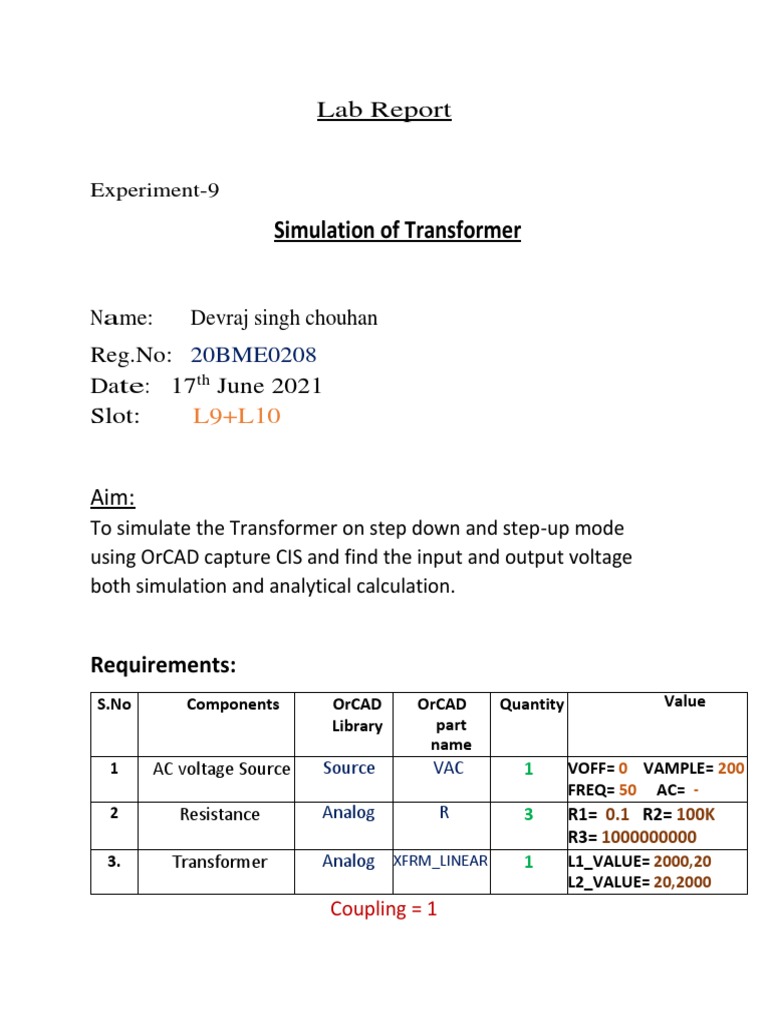 Simulation of Transformer: Lab Report | PDF