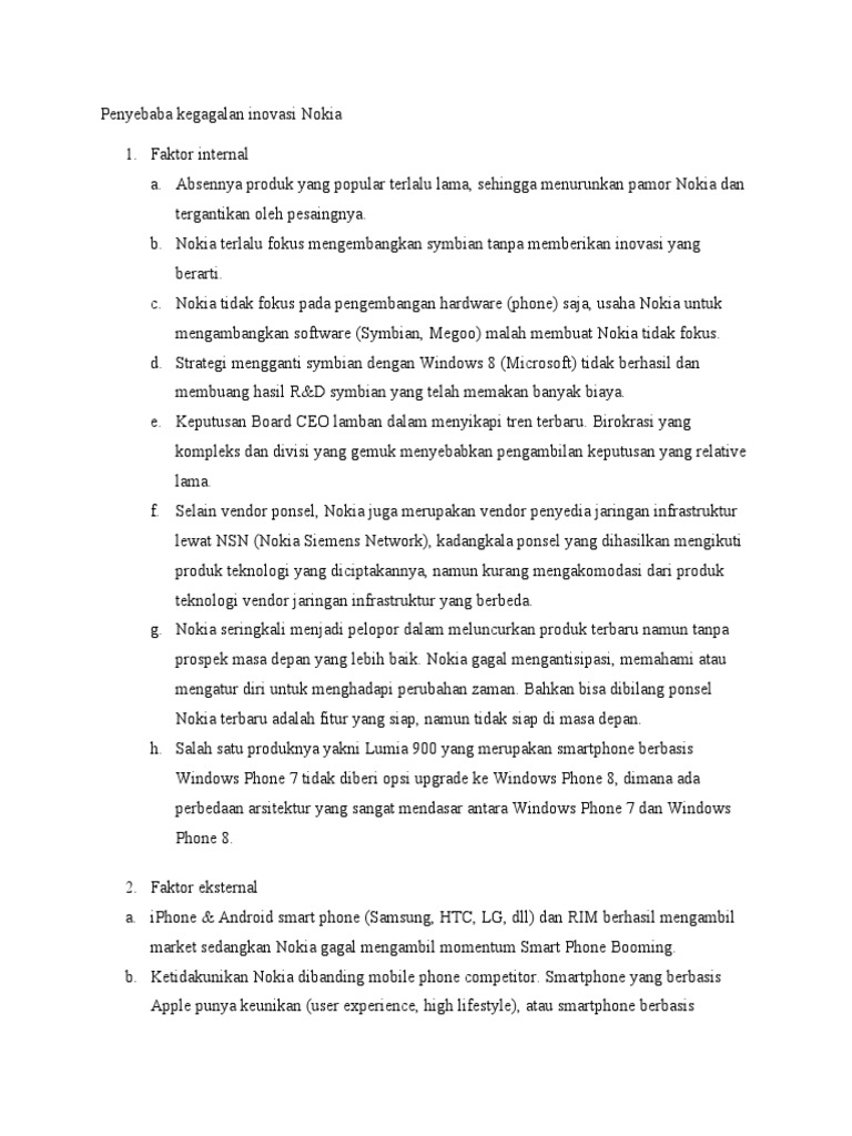 Penyebaba Kegagalan Inovasi Nokia | PDF