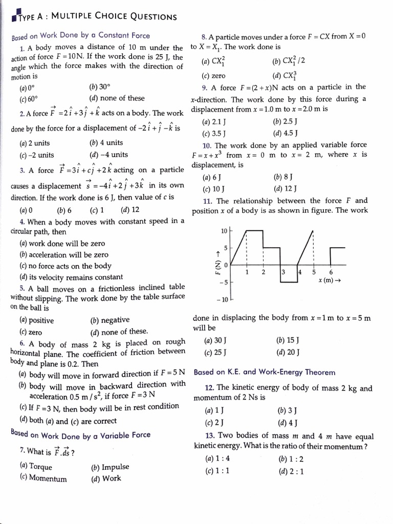 Multiple Choice Questions on Work, Kinetic Energy and Potential Energy ...
