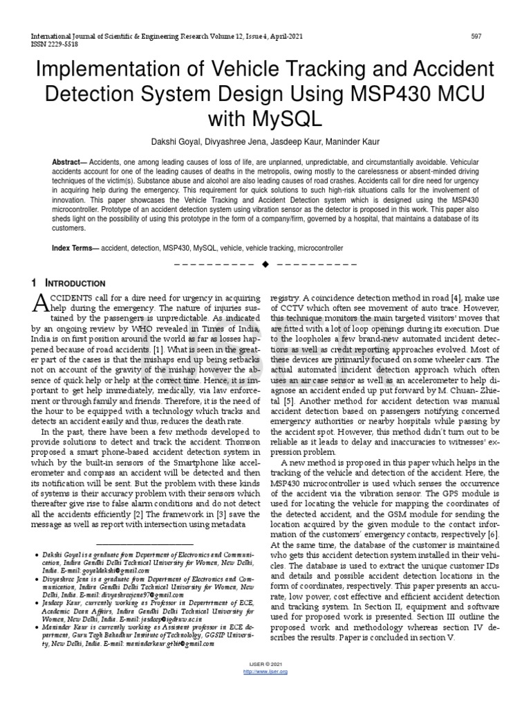 Implementation of Vehicle Tracking and Accident Detection System Design Using MSP430 MCU With ...