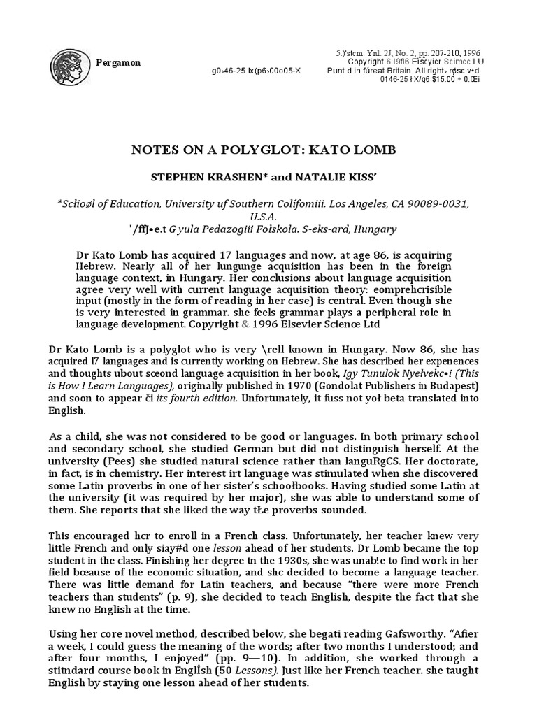 Notes On Polyglot: Kato: Stephen Krashen and Natalie Kiss' | PDF