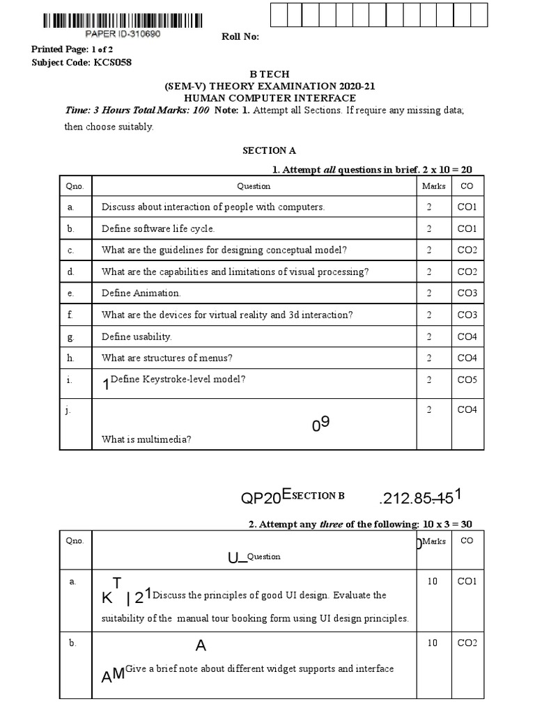 Time: 3 Hours Total Marks: 100 Note: 1. Attempt All Sections. If Require Any Missing Data | PDF ...