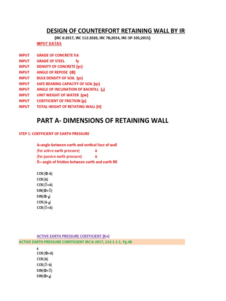 Counterfort Retaining Wall Design Guide | PDF