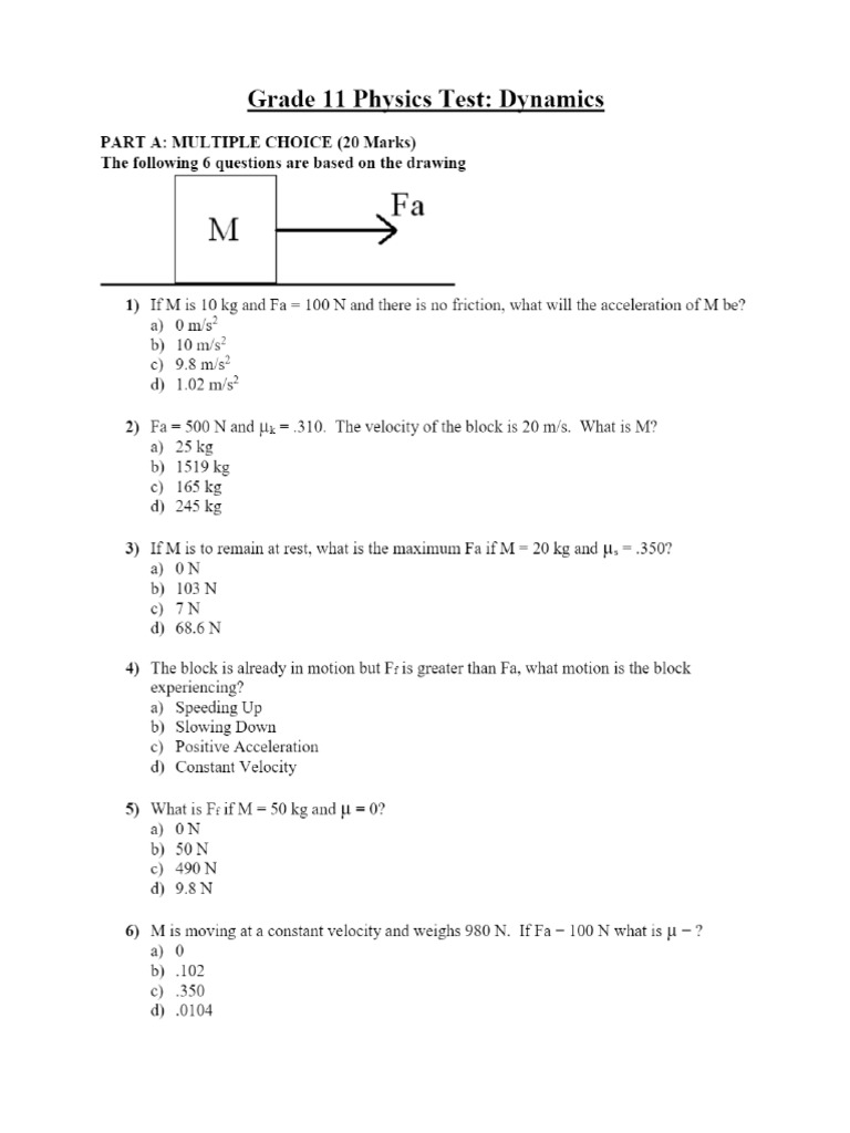 Grade 11 Physics Test - Dynamics | PDF