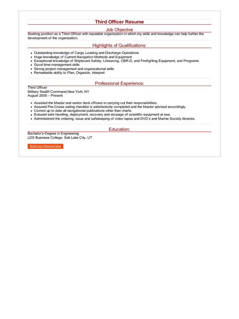 Third Officer Resume: Job Objective | PDF