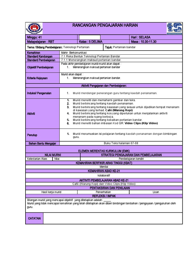 RPH RBT Tahun 5 | PDF
