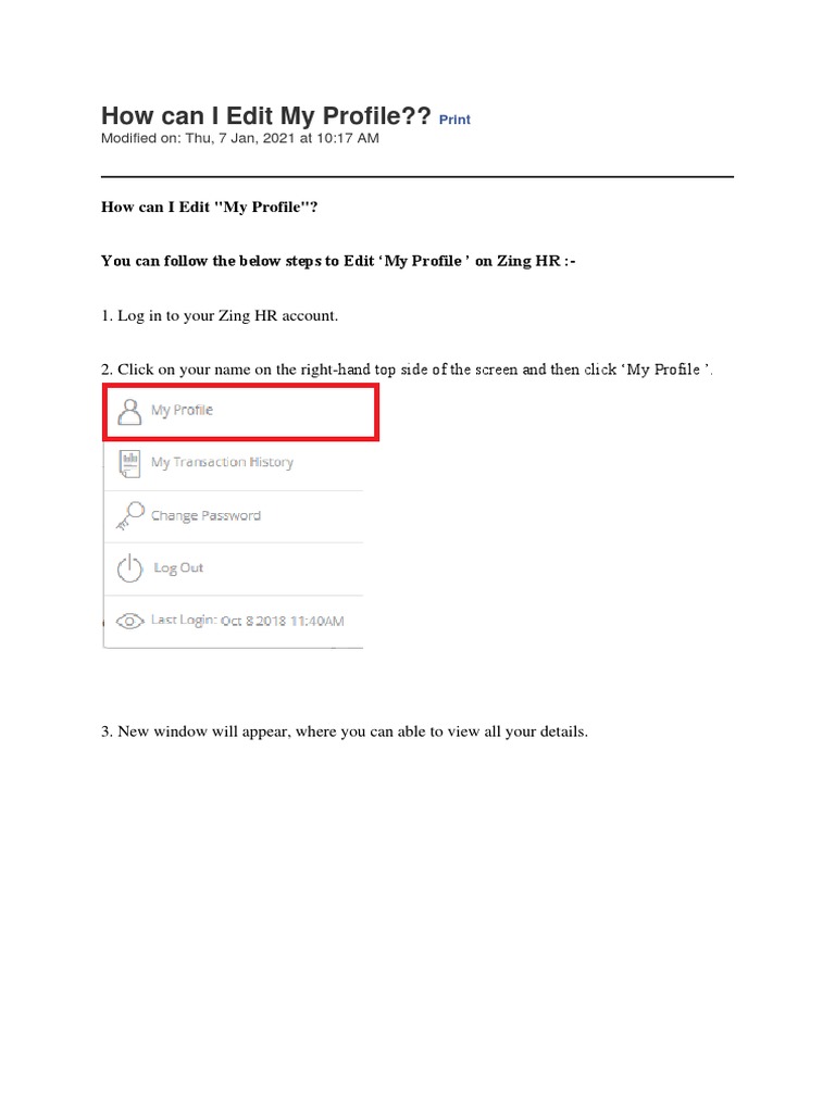 How to Edit Your Zing HR Profile | PDF