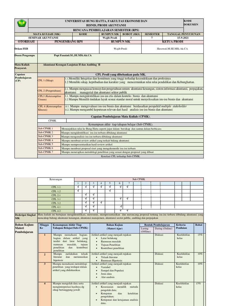 RPS Seminar Akuntansi 2021 | PDF