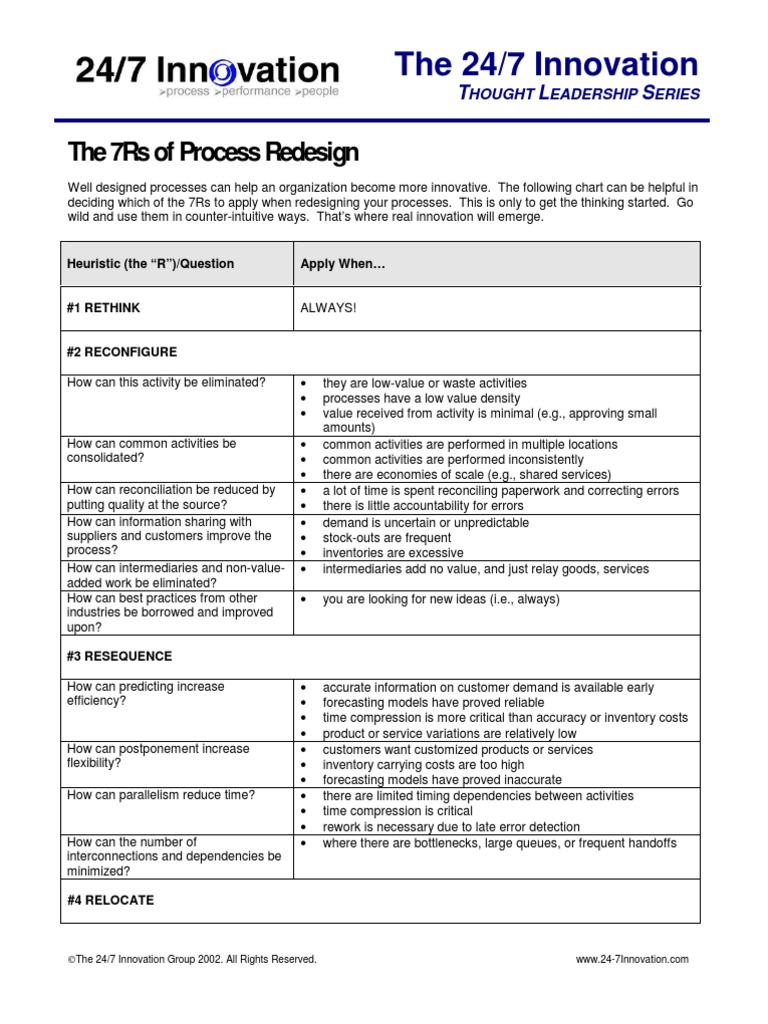 7rs of Process Redesign | PDF | Inventory | Innovation