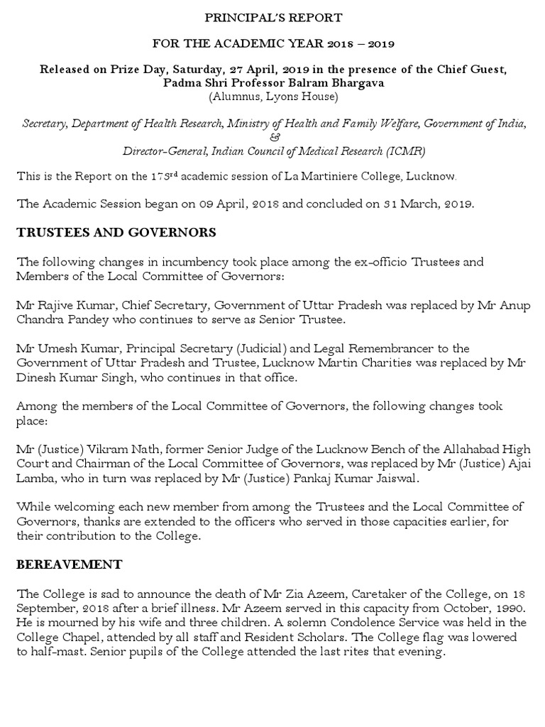 Principal's Report 2018-19 | PDF