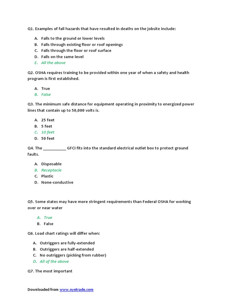 Osha 30 Answer SHPFRQ | PDF | Occupational Safety And Health ...