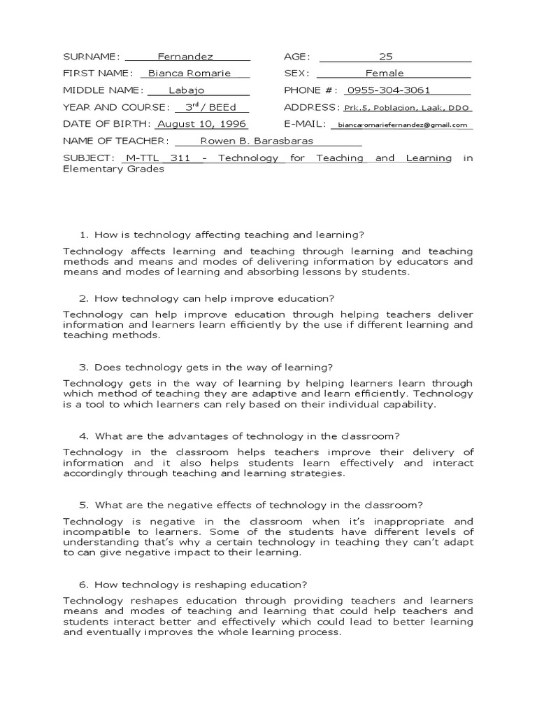 Technology For Teaching and Learning in Elementary Grades | PDF ...