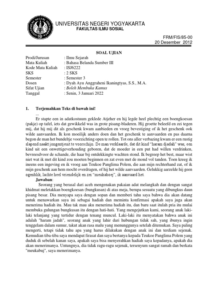 Tegar Pratama - 20407144022 - UAS BAHASA BELANDA III 2021 | PDF