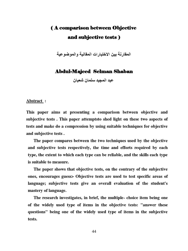 A Comparison Between Objective and Subjective Tests | PDF | Test ...