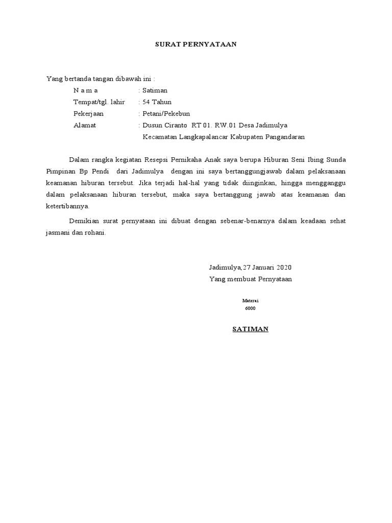 Keterangan Ijin Hajat Rame-Rame. | PDF