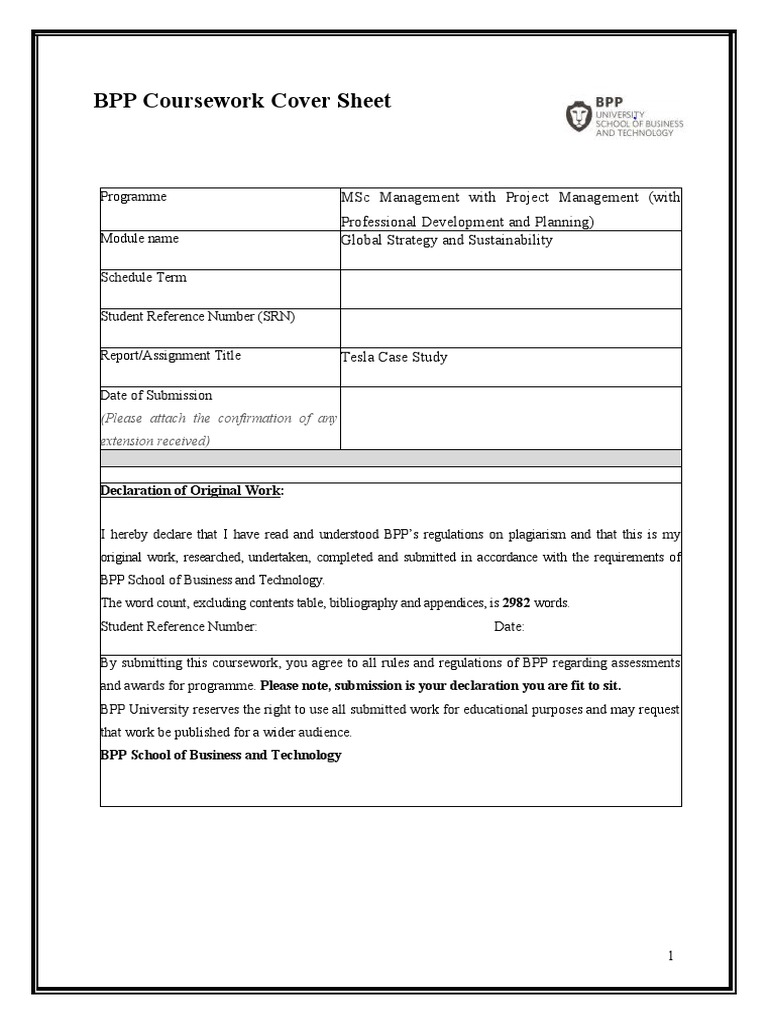 BPP Coursework Cover Sheet | PDF | Strategic Management | Corporate Social Responsibility