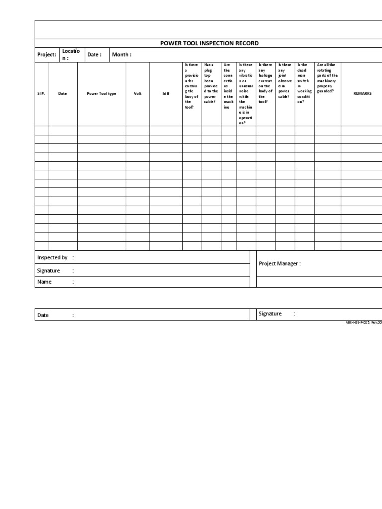 F-025-Power Tool Inspection Checklist | PDF