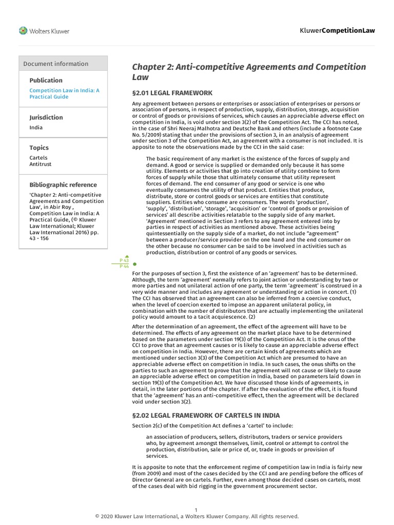 Chapter 2: Anti-Competitive Agreements and Competition Law: 2.01 Legal ...